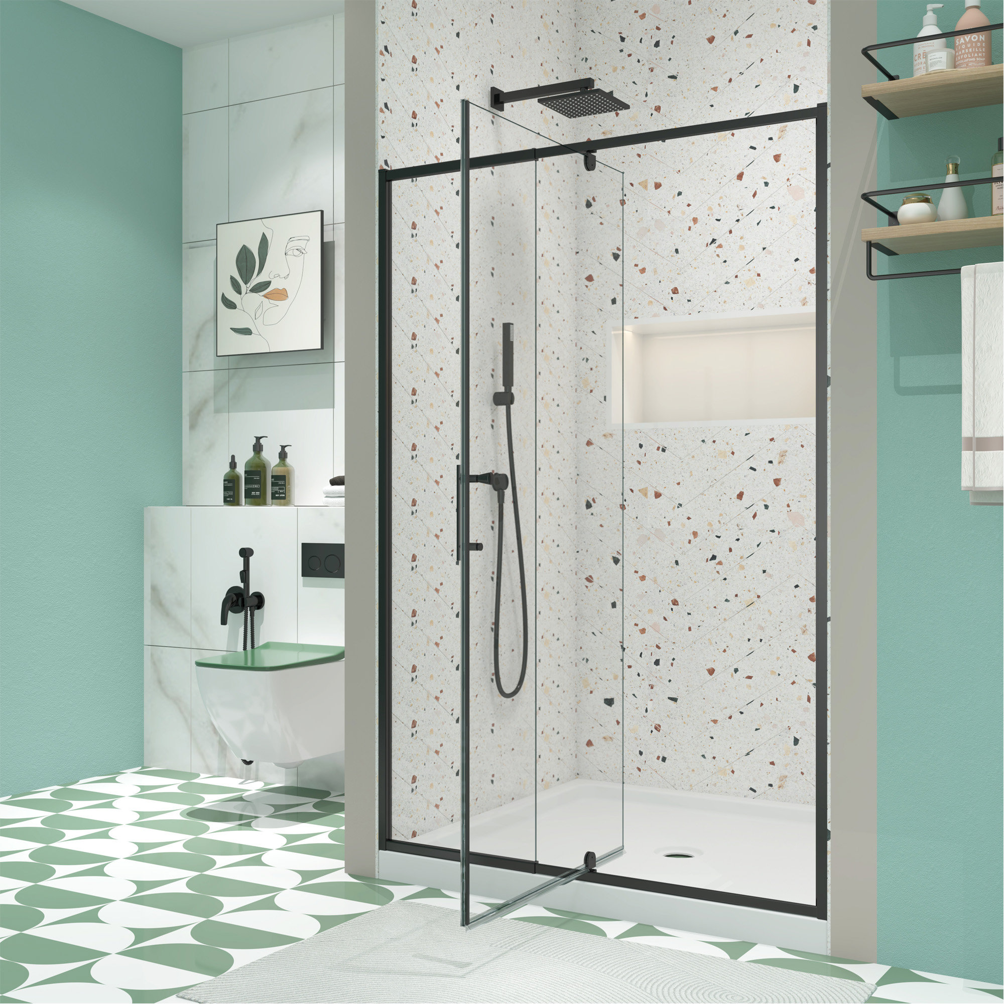 Wentygam 44-48" W X 71" H Piovt Swing Glass Shower Door,Pivot Frame Sliding Shower Door With 1/4 ...